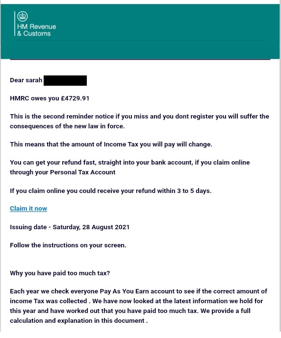 HMRC Scam Email | Tax Refund Scam